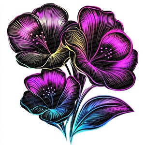 Neon Floral Clip Art, 12x Bright Glow PNG Flowers Clipart Set ...