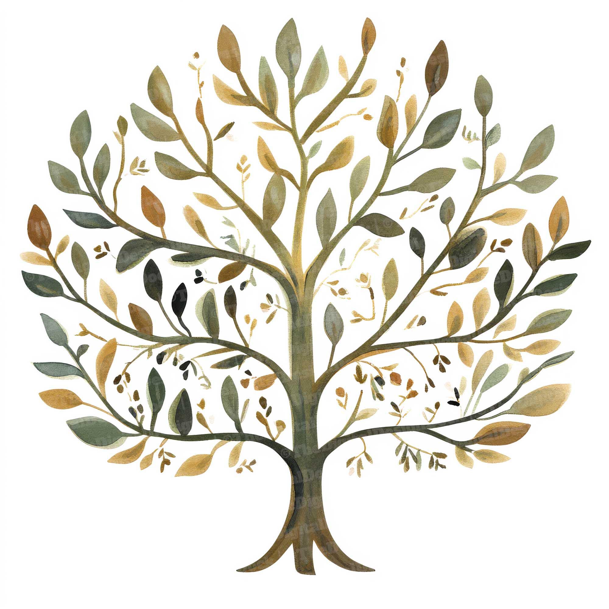 Folk Art Tree Clip Art, 12x Decorative Tree Clipart Set, Watercolor ...