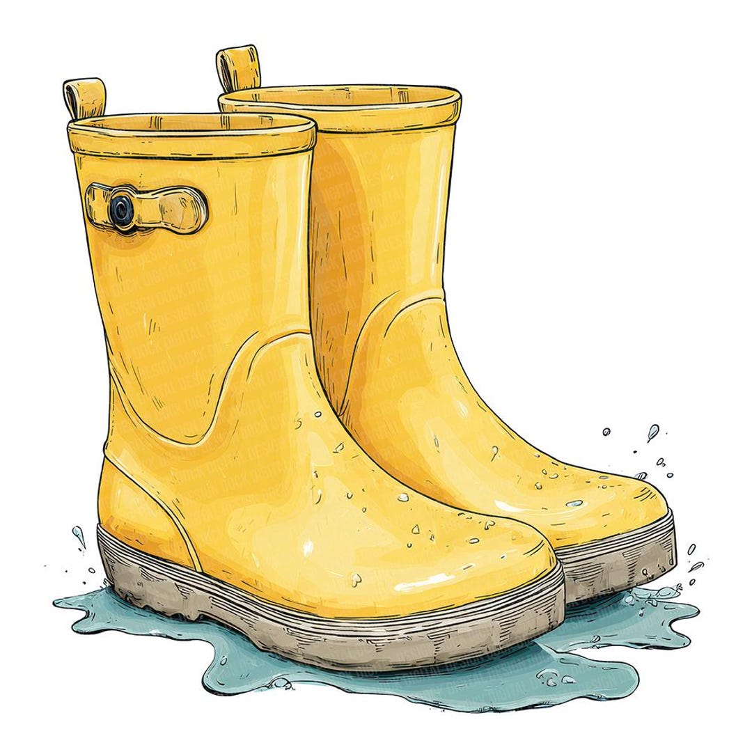 12x Yellow Boots PNG Clipart, Watercolor Rain Boots Clip Art Set, Printable Rubber Boot ...