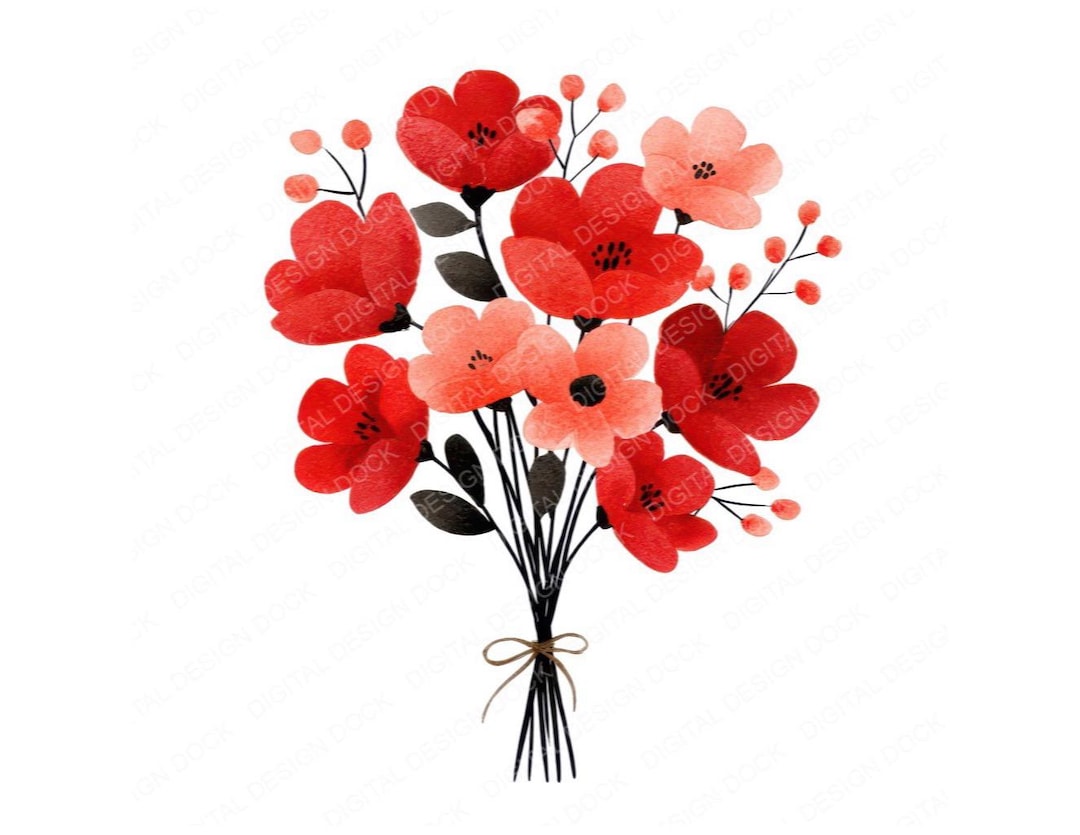 Red Floral Clipart, 12x Flower Bouquet PNG Clip Art Set, Printable ...