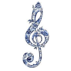 Delft Blue Music Clef Clipart, 12x Watercolor Music Note PNG Set ...