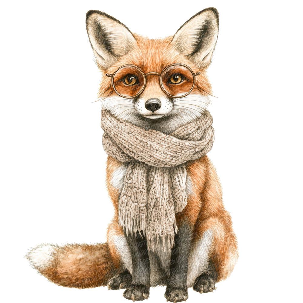 Fox in Scarf and Glasses PNG Clip Art, 12x Winter Fox Clipart Set ...