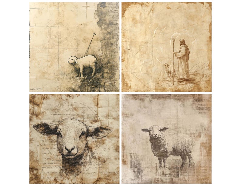 12x Lamb Shepherd Script Junk Journal Paper Christian Digital Paper ...