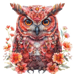 12 Floral Owl Clipart, Colorful Owl Clipart, Printable Watercolor ...