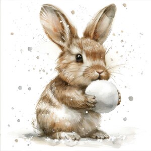 12 Bunny With Snowball Clipart, Winter Rabbit Clipart, Printable ...