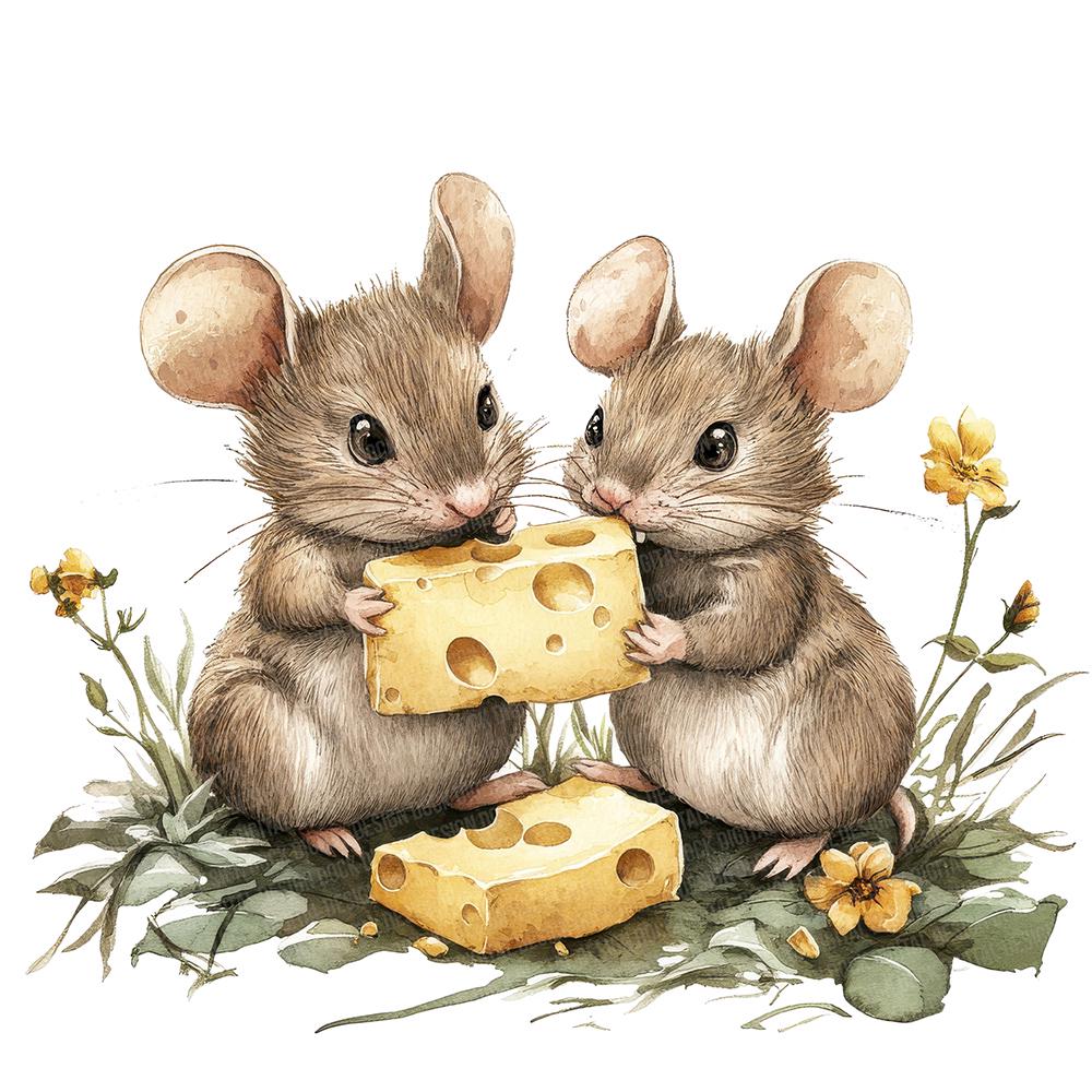 Mouse Family PNG Clipart, 12x Watercolor Mice With Cheese Clip Art Set ...