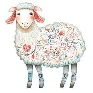Sheep Clip Art, 12x Folk Art Sheep Clipart Set, Watercolor Sheep Clip ...