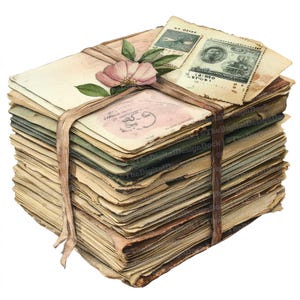 12x Vintage Ephemera Clipart, Watercolor Postcards Stamps Clipart, High ...