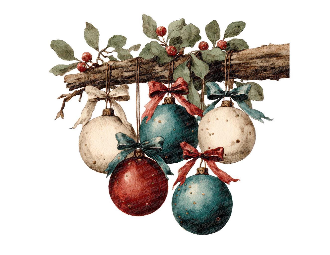 12x Christmas Ornament PNG Clipart, Rustic Hanging Bauble Clip Art Set ...