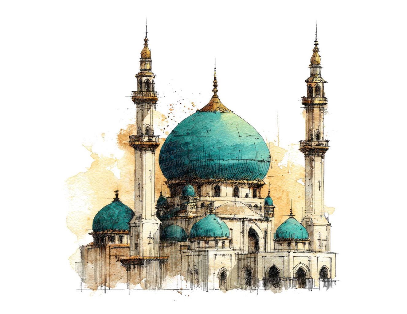 Islamic Mosque PNG Clipart, 12x Watercolor Mosque Clip Art Set ...