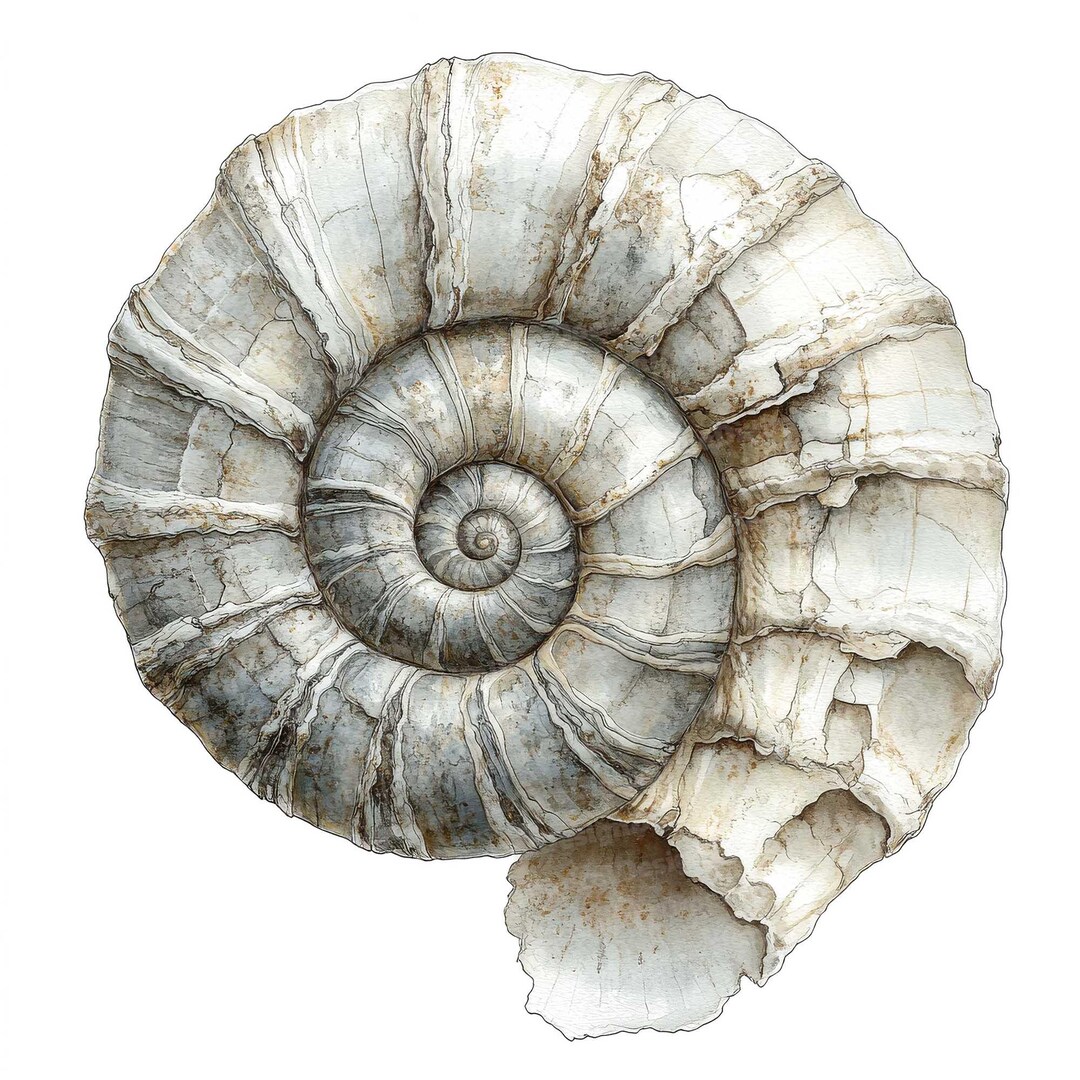 12x Fossil Ammonite Clipart, Vintage Shell Fossils, Printable ...