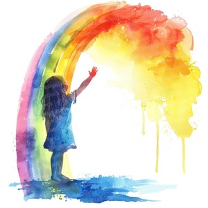Girl With Rainbow Clipart, 12 Jpgs, Watercolor Rainbow Art Clipart ...