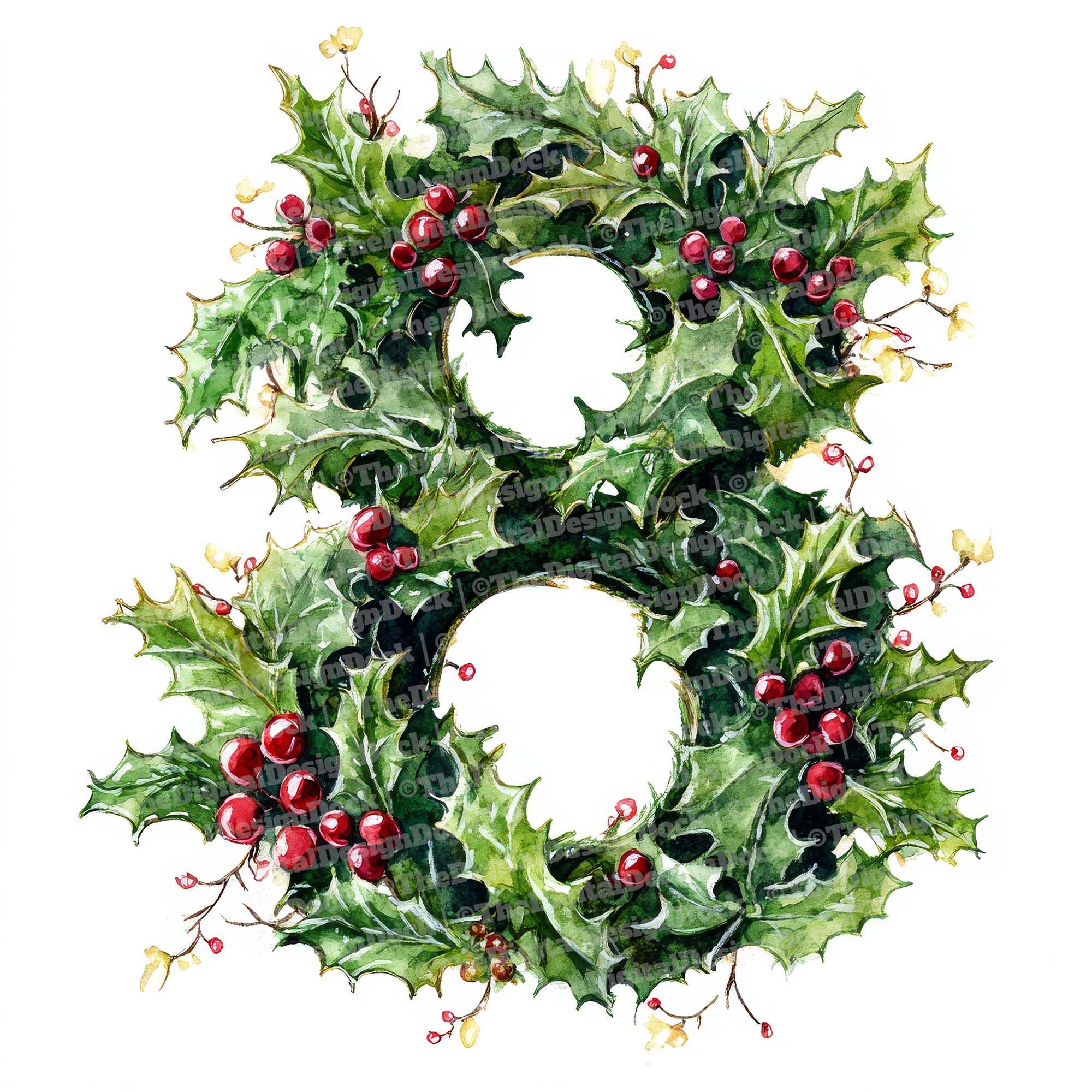 12 Christmas Numbers Clip Art, Watercolor Holiday Numbers Clipart Set ...