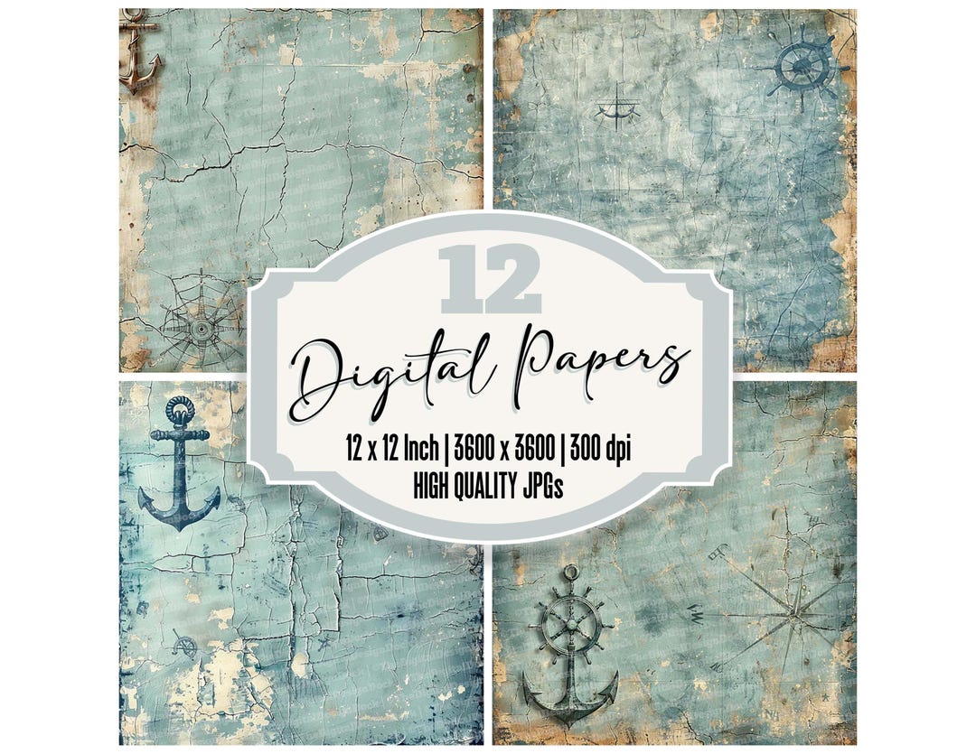 12x Nautical Junk Journal Paper, Vintage Maritime Digital Paper Pack ...