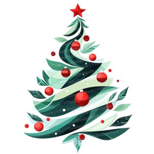 Modern Christmas Tree Clipart, 12x Abstract Holiday Illustrations ...