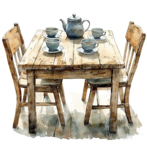 12 Cottage Table Clipart, Rustic Farmhouse Decor, Printable Watercolor ...