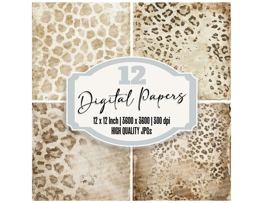 12x Distressed Leopard Print Junk Journal Paper, Vintage Animal Print ...