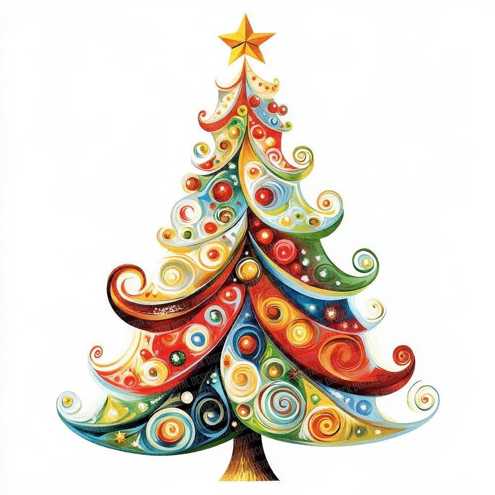 Christmas Tree PNG Clip Art, 12x Whimsical Holiday Tree Clipart Set ...