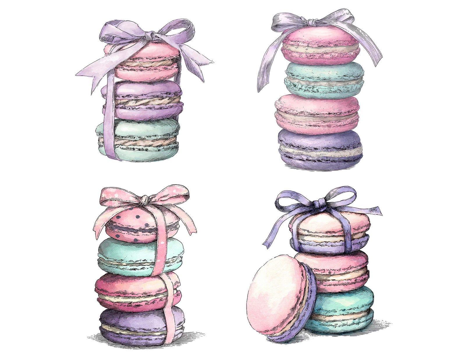 Macaron Stack PNG Clipart, 12x Pastel Dessert Clip Art Set, Printable ...