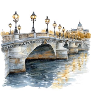 12 Paris Bridge Clipart, Watercolor Pont Alexandre III Art, Printable ...