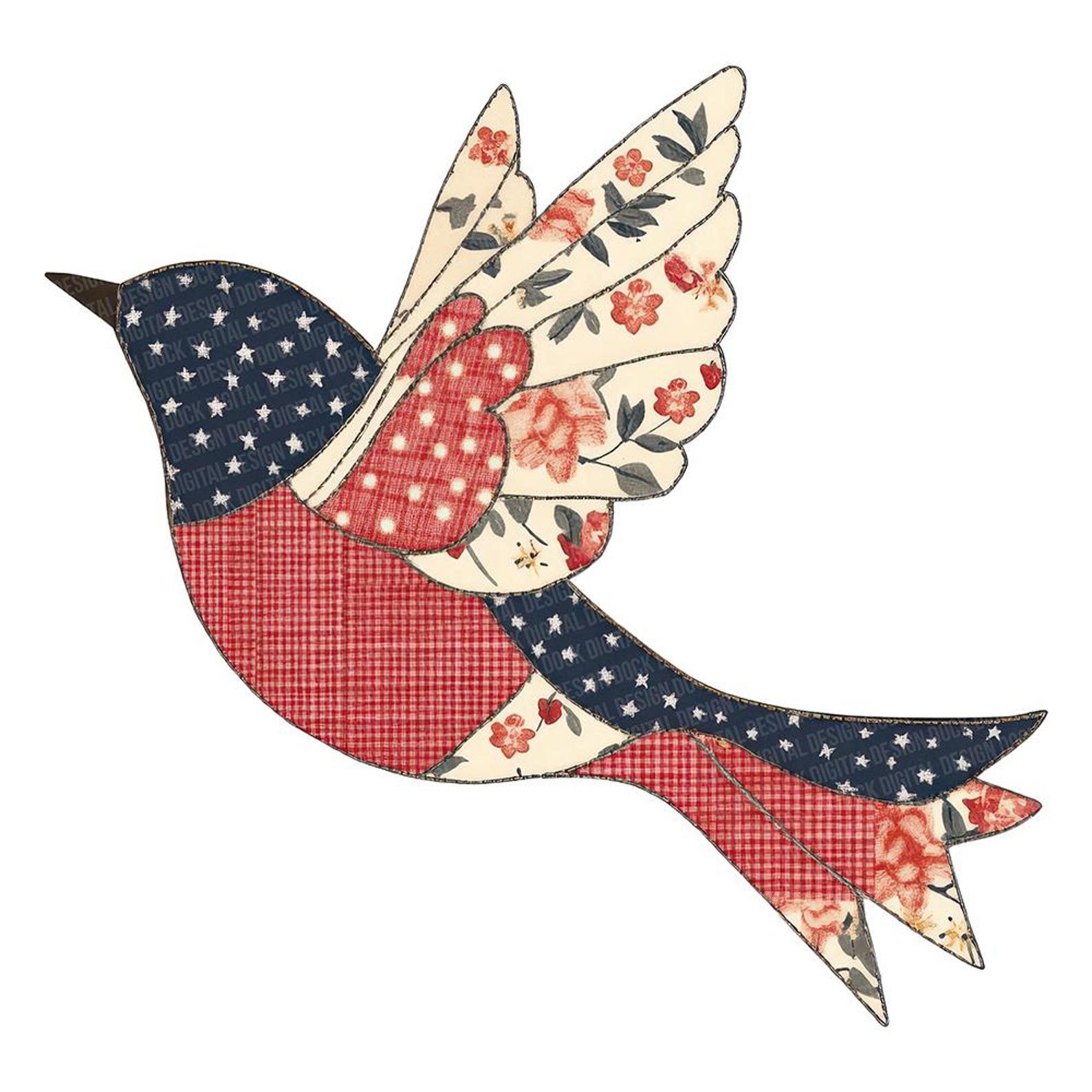 Fabric Flying Robin Clip Art, 12x American Flag Birds PNG Clip Art Set ...