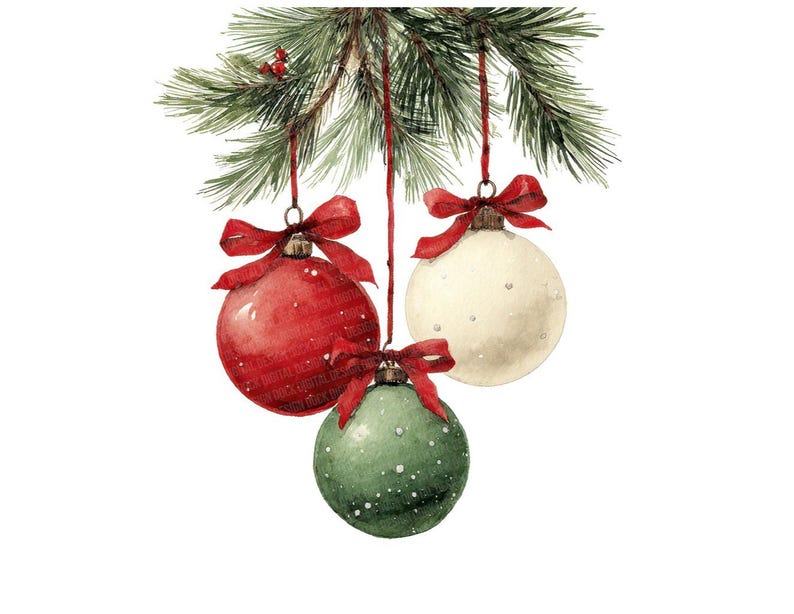 Christmas Baubles PNG Clipart, 12x Hanging Ornaments Clip Art Set ...