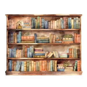 12x Vintage Wooden Bookshelf Clipart, Old Books Clipart, Printable ...