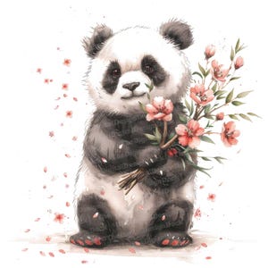 12 Panda With Flowers Clipart, Cute Animal Clipart, Printable ...