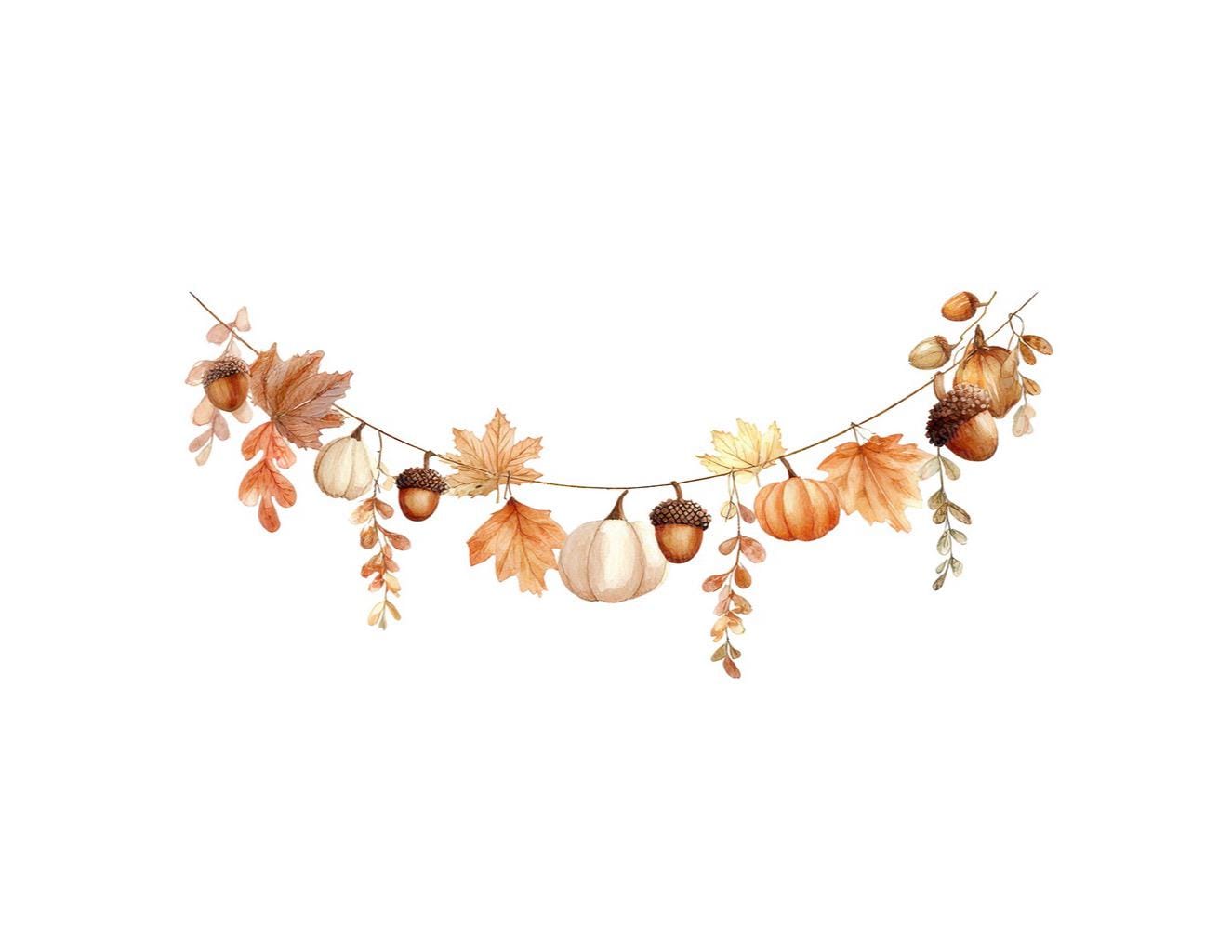 Autumn Bunting PNG Clipart, 12x Fall Garland Clip Art Set, Printable ...