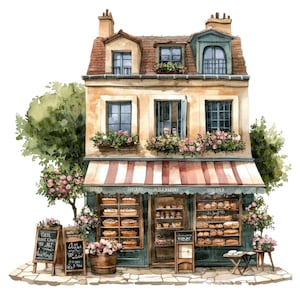 12 French Bakery Watercolor Clipart, Parisian Café Art, Printable ...