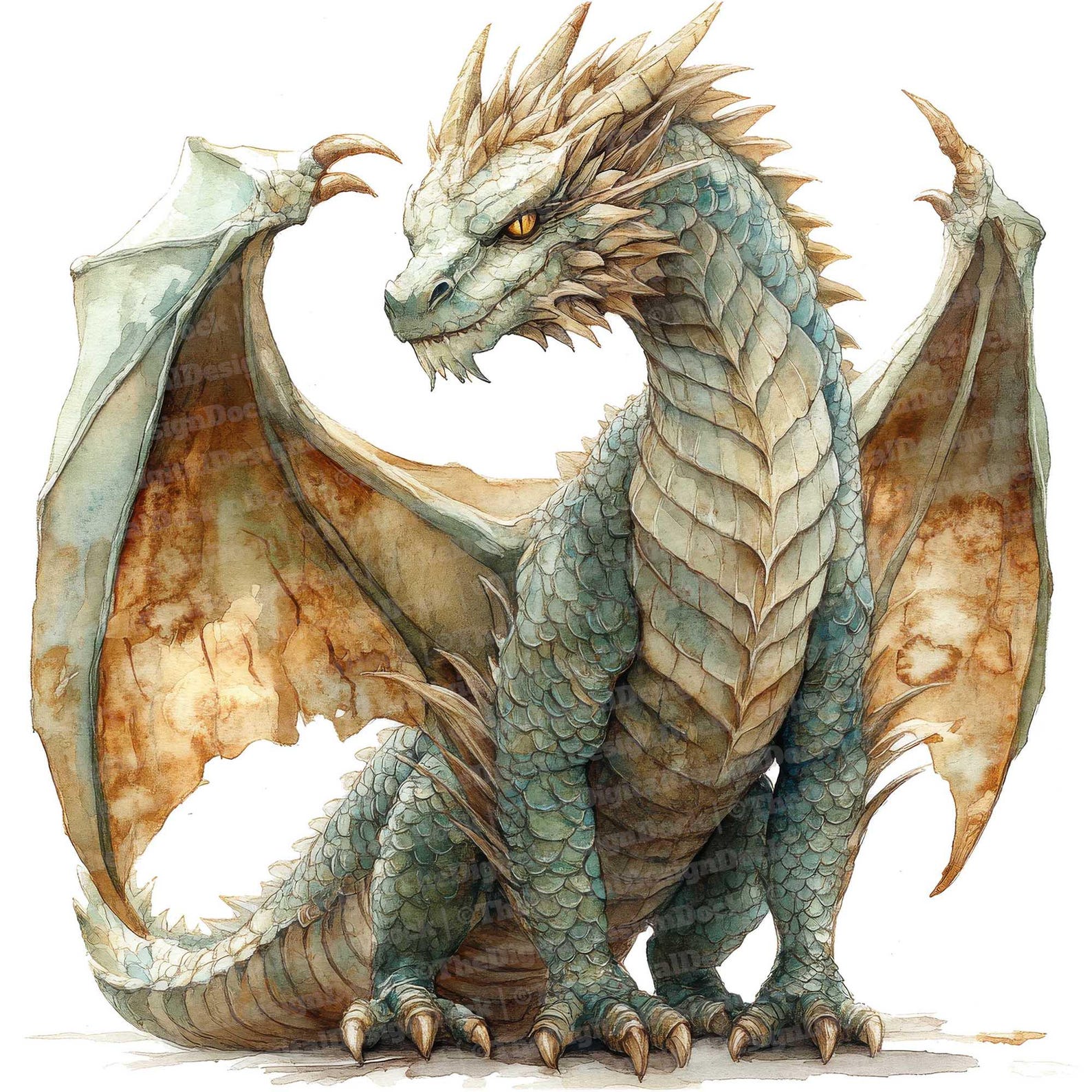 12 Medieval Dragon Clipart, Watercolor Fantasy Dragon Clipart ...