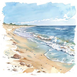 12 Beach Scene Clipart, Watercolor Ocean Waves Clipart, Printable ...