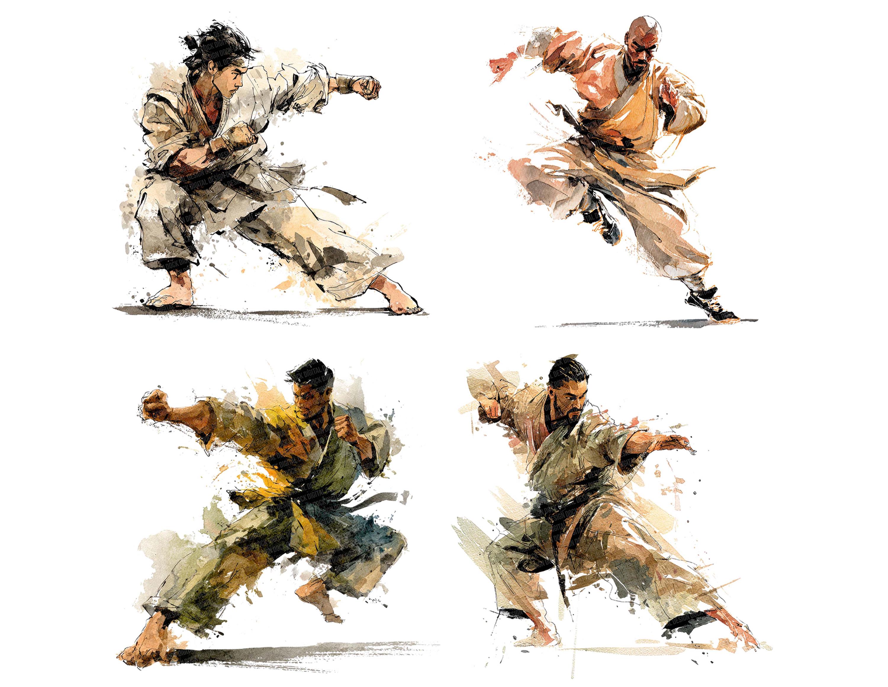 Martial Arts Punch Pose PNG Clipart, 12x Karate Fighter Art Set ...