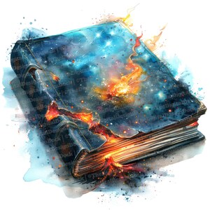 12 Enchanted Book Clipart, Watercolor Magic Spell Book Clipart ...