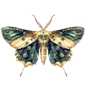 12 Jeweled Moth Clipart, Watercolor Moth Art, Printable Clipart ...