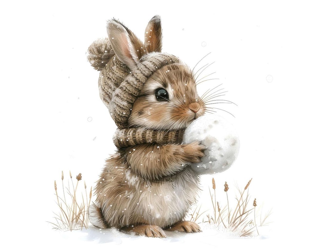 Winter Bunny PNG Clipart, 12x Cute Snowball Rabbit Clip Art Set ...