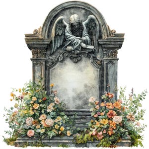 12 Angel Memorial Clipart, Floral Gravestone Clipart, Printable ...