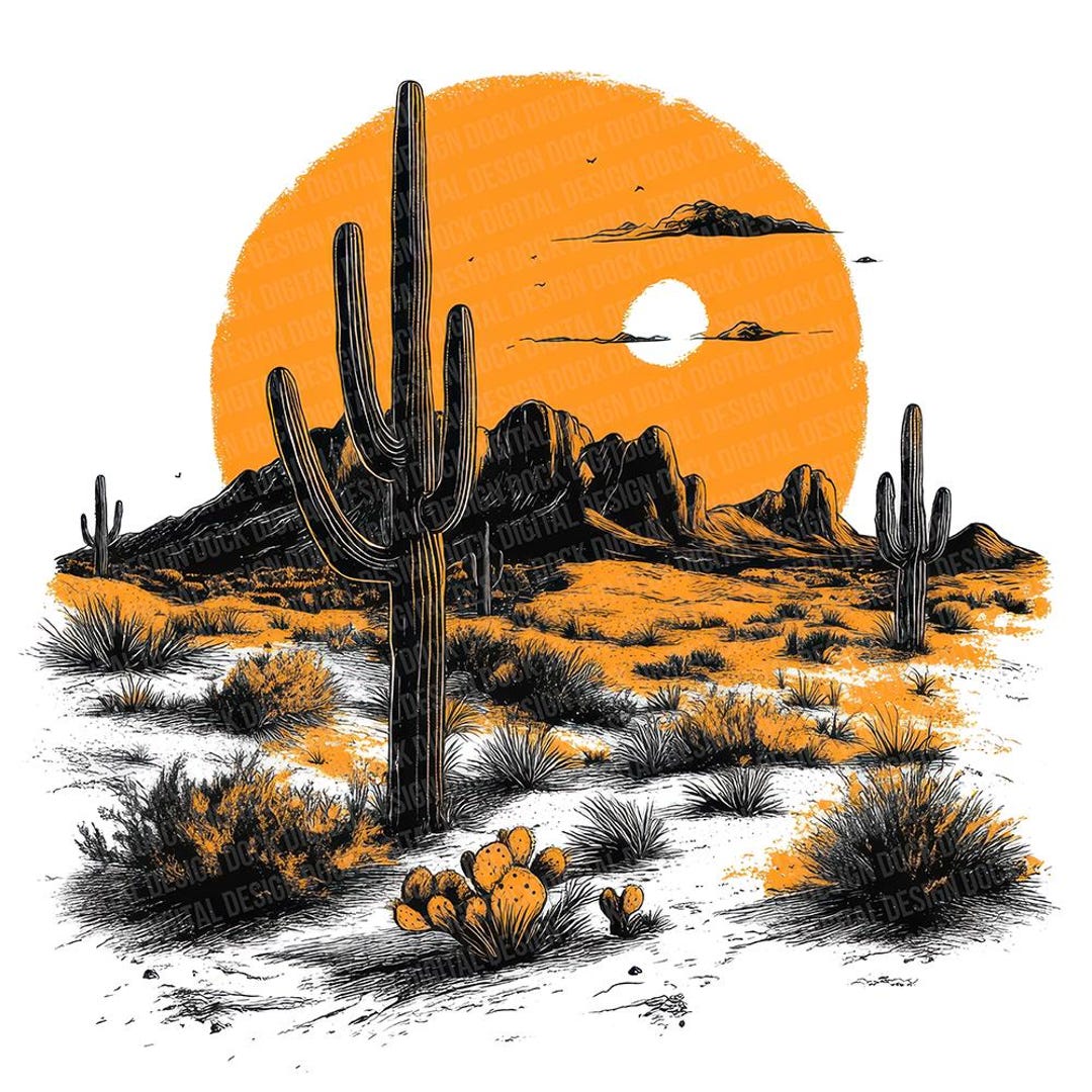 Desert Landscape PNG Clipart, 12x Cactus Scene Clip Art Set, Printable ...