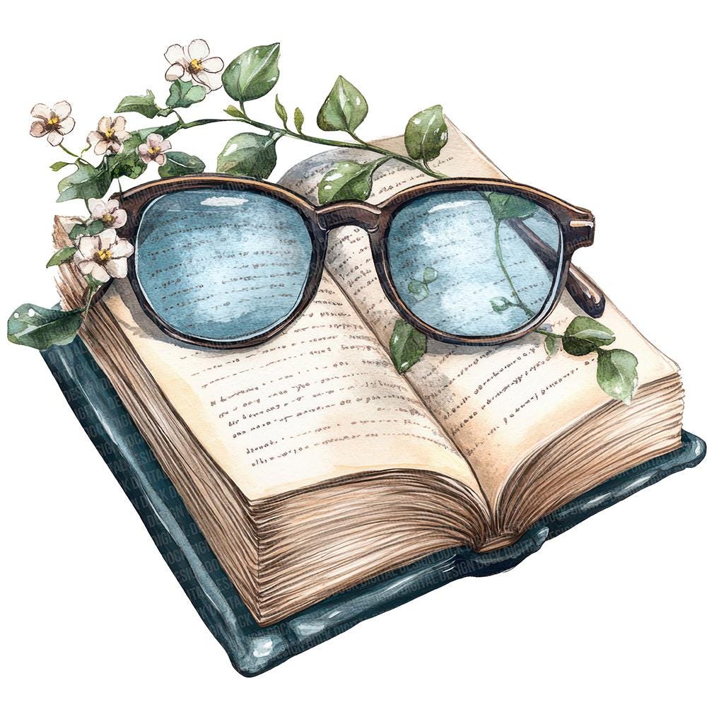 12x Spectacles With Books PNG Clipart, Floral Glasses Clip Art Set ...