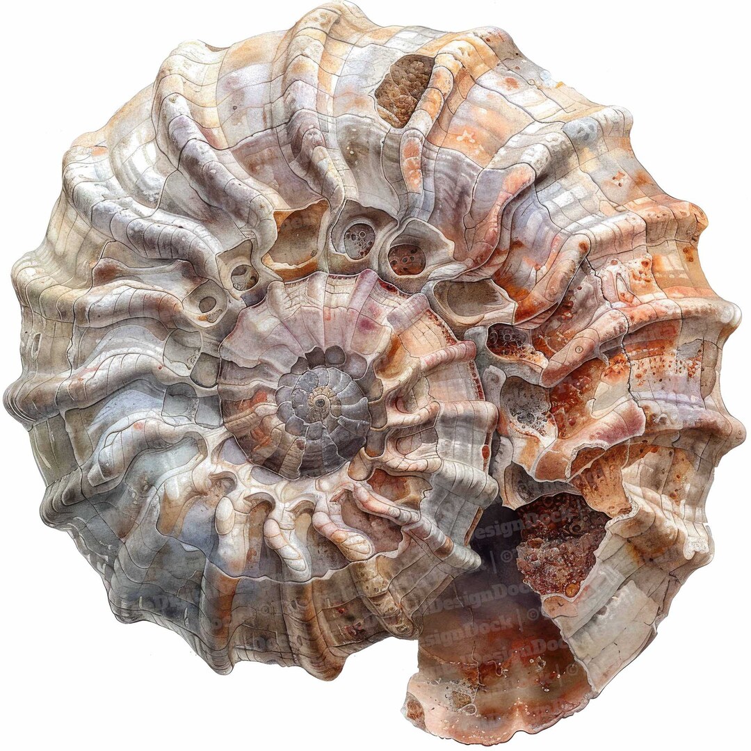 12x Sea Shells Clipart, Shell Fossils Clipart, Printable Watercolor ...