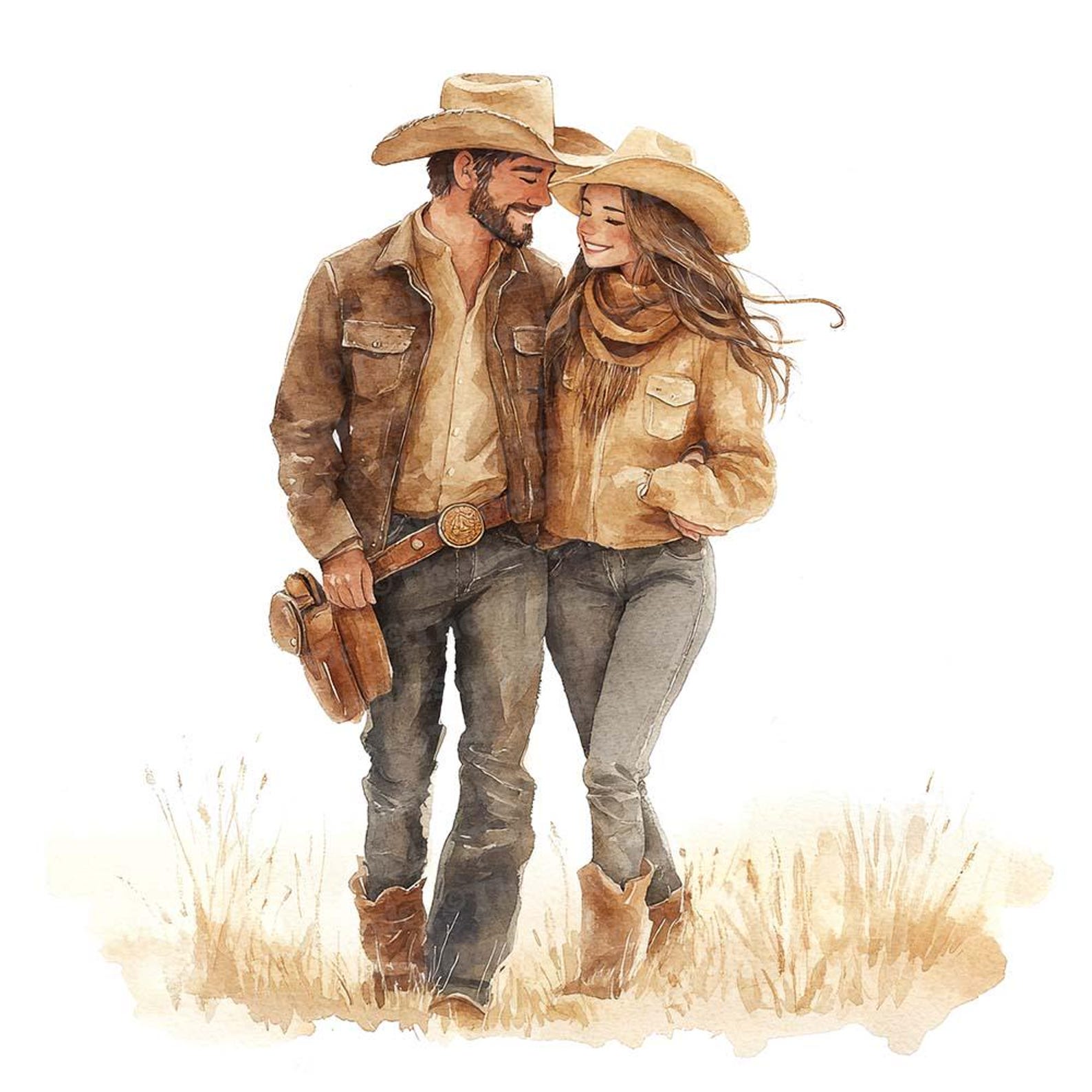 Cowboy Couple Clip Art, 12x Western Romance Clipart Set, Watercolor ...
