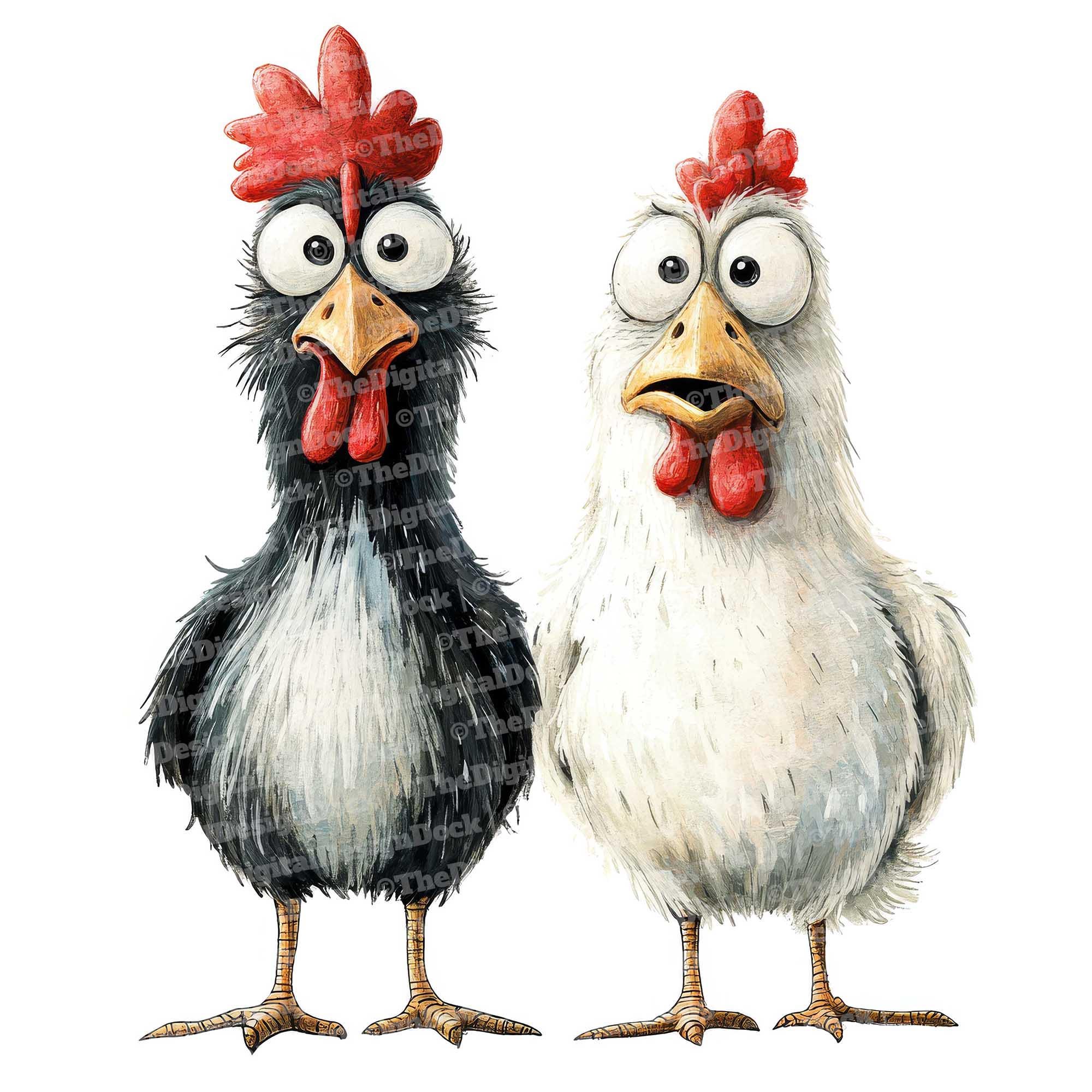12 Funny Chicken Clip Art, Watercolor Quirky Chicken Friends ...