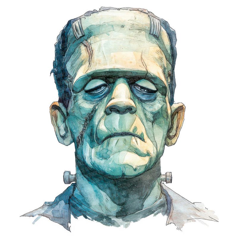 Frankenstein Clipart, 12 High Quality PNG/JPG, Watercolor Monster Clip ...