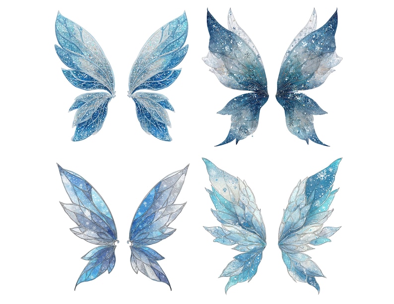 Fairy Wings PNG Clipart, 12x Frosted Snowflake Wings Art, Printable ...