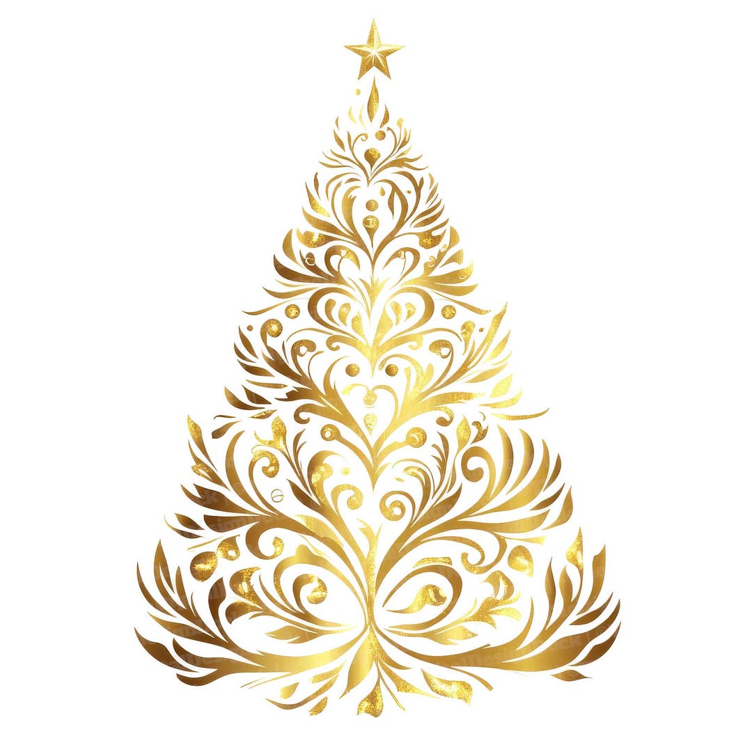 12x Gold Christmas Tree Clipart, Festive Watercolor Clipart, Printable ...