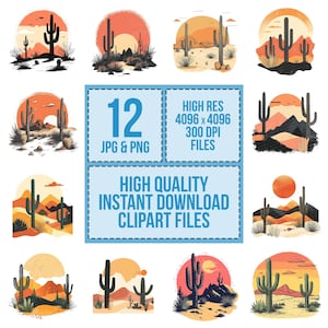 Desert Landscape PNG Clipart, 12x Cactus Sunset Illustrations ...