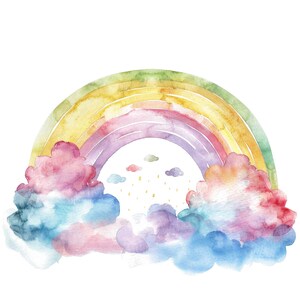 12 Rainbow and Clouds Clipart, Cute Watercolor Clipart, Printable ...