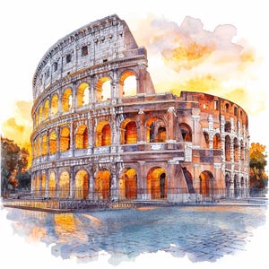 12 Colosseum Clipart, Watercolor Rome Landmark, Printable Roman ...