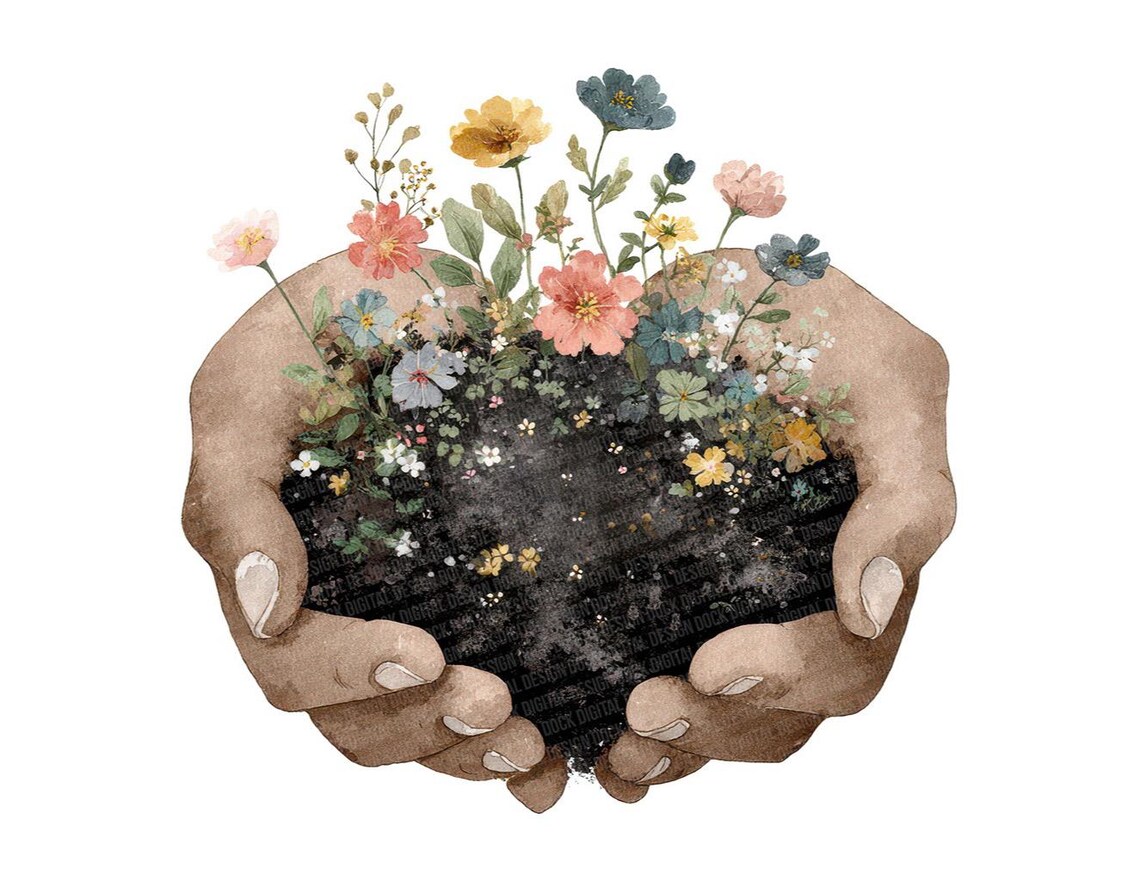12x Watercolor Wildflower PNG Clipart, Hands Holding Flowers Clip Art ...