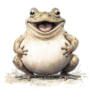 12x Happy Fat Frog PNG Clipart, Whimsical Chubby Toad Watercolor ...